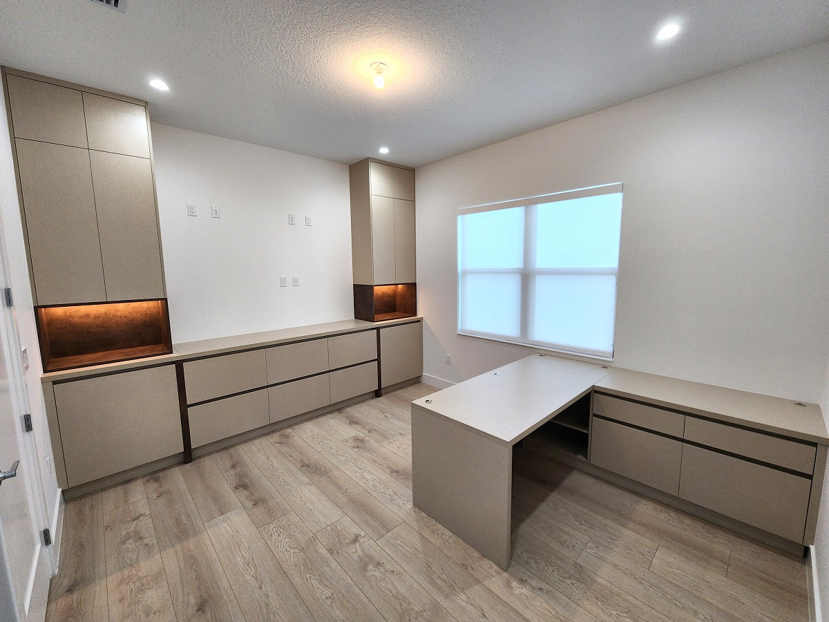 Built-in Home Office Cabinets with L-Shaped Desk | Ambi Woodwork